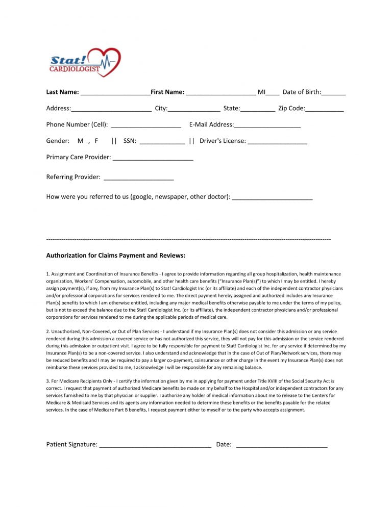 Patient Registration Form Cardiologist ~ Stat Cardiologist